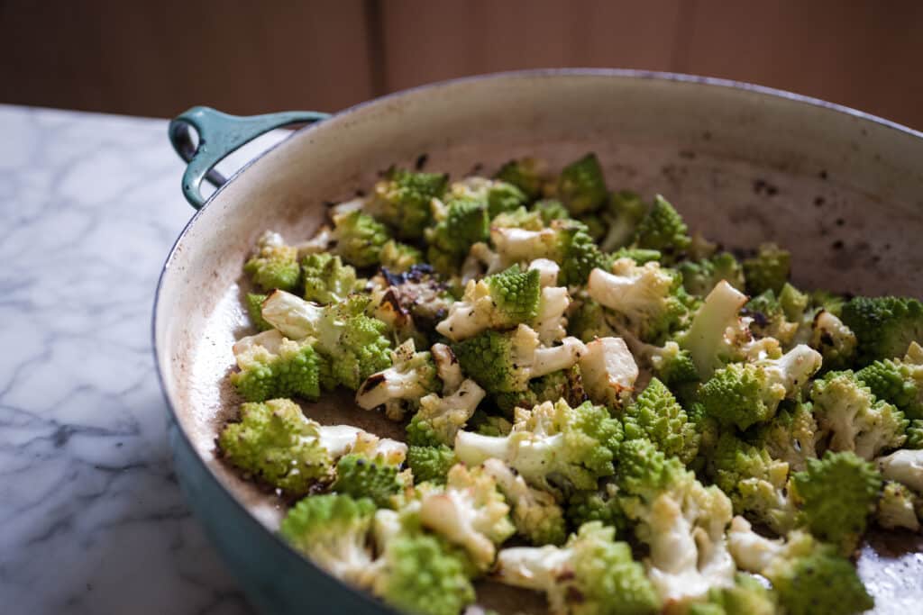 Roasted Romanesco with a Raisin-Caper Vinaigrette - Building Feasts